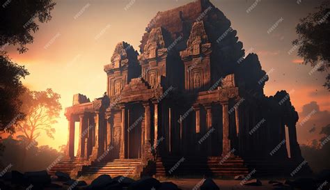 Antiguo Templo Asiático Al Atardecer Arquitectura Oriental Antigua Ia