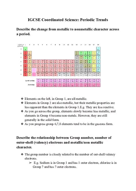 Igcse Coordinated Science Periodic Trends University Of Cambridge Edubirdie