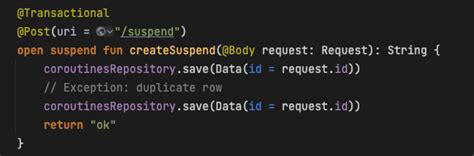 transactional not working when using coroutinecrudrepository jdbc