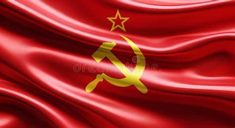 Red Flag With A Yellow Hammer And Sickle Beneath A Star Symbolizing