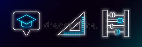 Set Line Abacus Graduation Cap In Speech Bubble And Triangular Ruler