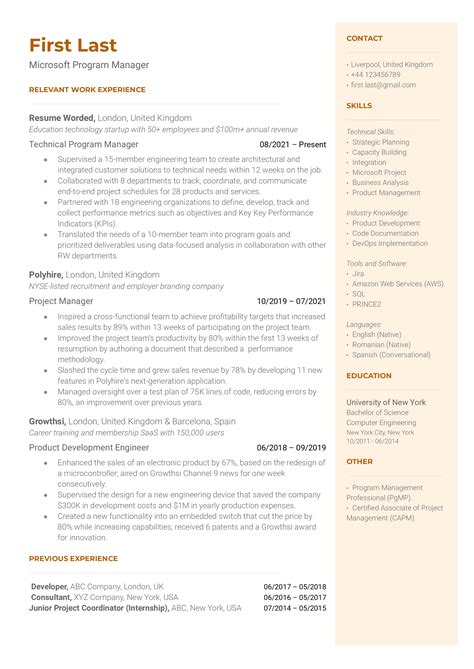 Program Manager CV Examples For Resume Worded