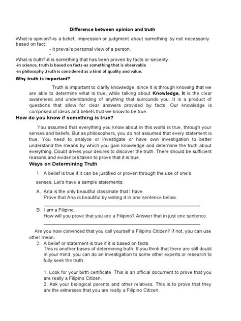 Difference Between Opinion And Truth Pdf Truth Knowledge