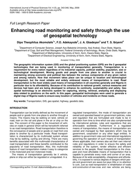 Pdf Enhancing Road Monitoring And Safety Through The Use Of