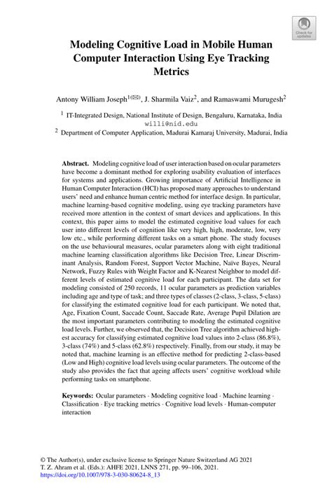 Pdf Modeling Cognitive Load In Mobile Human Computer Interaction Using Eye Tracking Metrics