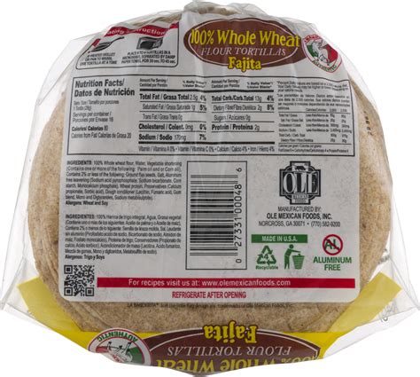 Whole Wheat Flour Tortilla Nutrition Facts