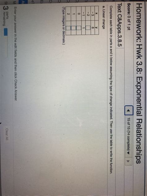 Solved Homework Hwk 3 8 Exponential Relationships Score O