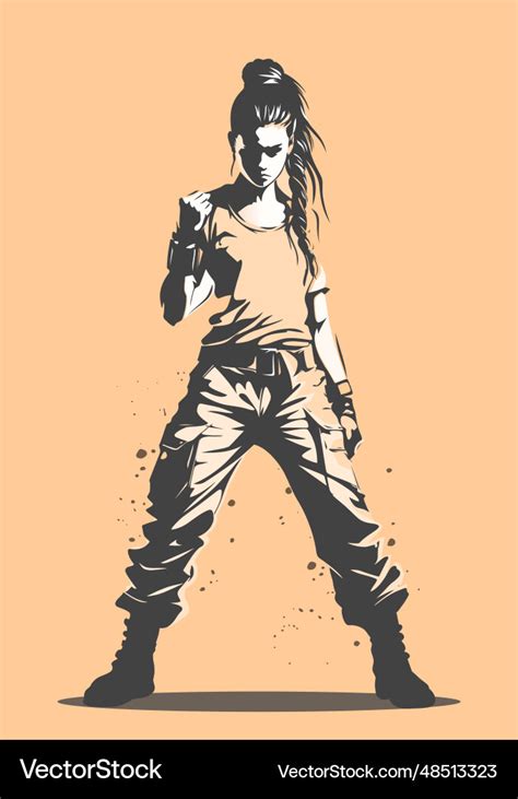 Aggressive Girl Stands With Her Legs Wide Apart Vector Image