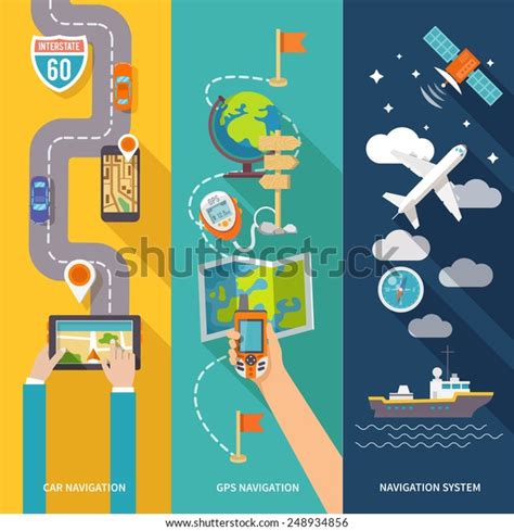 Navigation Gps Routing System Vertical Flat Stock Vector Royalty Free 248934856