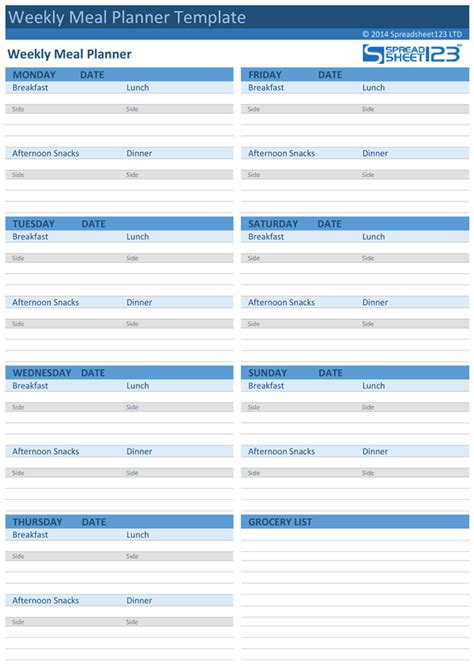 Menu Planner Template Excel