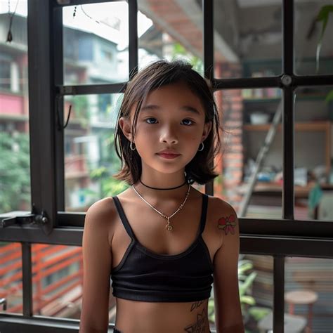 There Is A Young Girl With A Tattoo On Her Chest Generative Ai