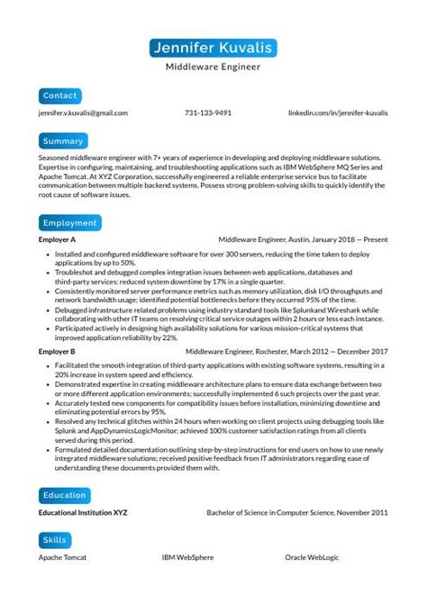 Middleware Engineer Resume Cv Example And Writing Guide