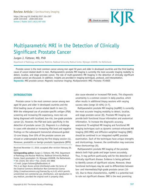 Pdf Multiparametric Mri In The Detection Of Clinically Tterer