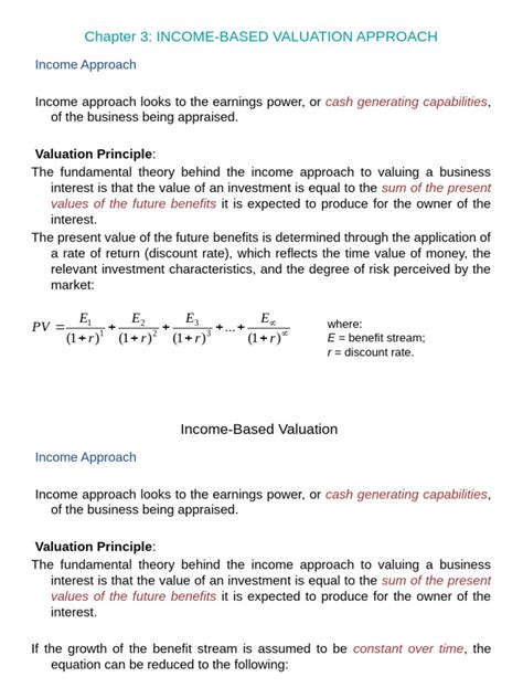 Income Based Valuation Approach Pdf Discounted Cash Flow
