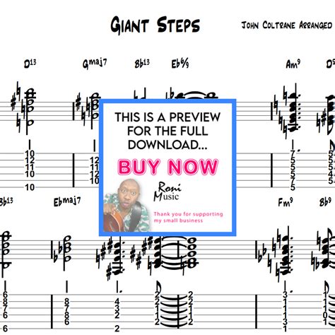 Giant Steps By John Coltrane 6 String Guitar Chord Melody Arrangem