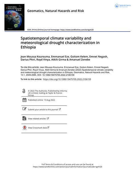 Pdf Spatiotemporal Climate Variability And Meteorological Drought Characterization In Ethiopia