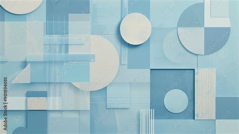 This Abstract Image Features A Variety Of Geometric Shapes In Pastel Blue And White The Shapes