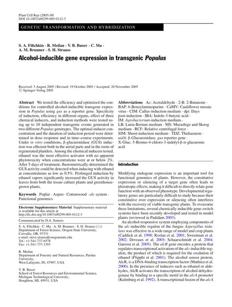 Pdf Alcohol Inducible Gene Expression In Transgenic Populus