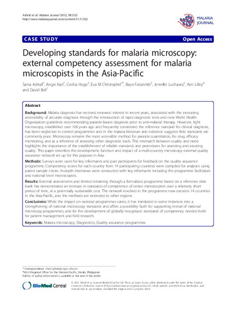 Developing Standards For Malaria Microscopy External Competency