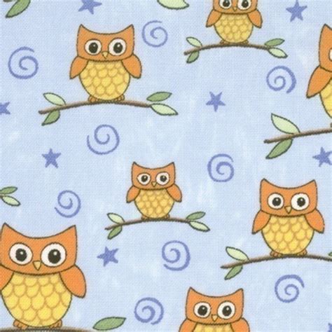 Handmade Owl Pattern On Blue Background Blue Owl Pattern Owl Fabric