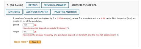 solved a pendulum s angular position is given by