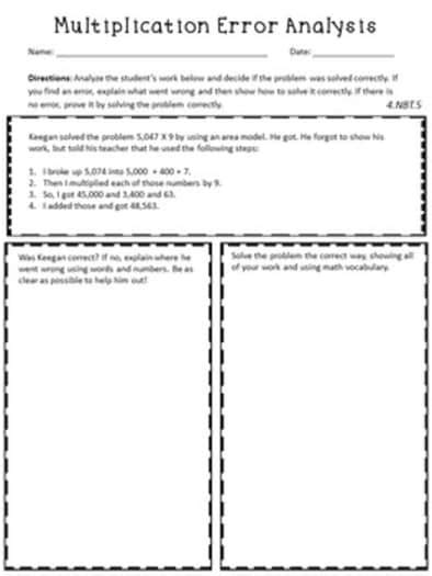 Area Model Multiplication Error Analysis By Katie Minor Tpt