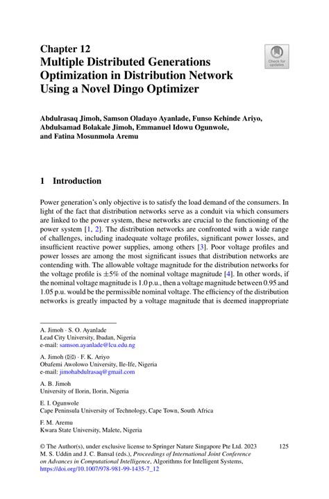 Pdf Multiple Distributed Generations Optimization In Distribution Network Using A Novel Dingo