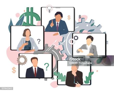 비즈니스 컨퍼런스 화상 콜 원격 프로젝트 관리 격리 작업 개념 집에서 작업 플랫 벡터 그림입니다 화상 통화에 대한 스톡 벡터 아트 및 기타 이미지 Istock