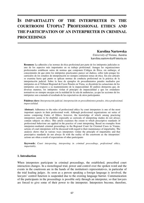 Pdf Is Impartiality Of The Interpreter In The Courtroom Utopia Professional Ethics And The