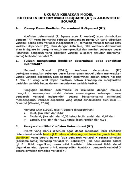 ukuran kebaikan model r square and adjusted r square pdf