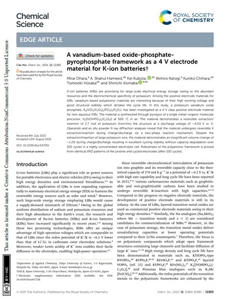 Pdf A Vanadium Based Oxide Phosphate Pyrophosphate Framework As A 4 V