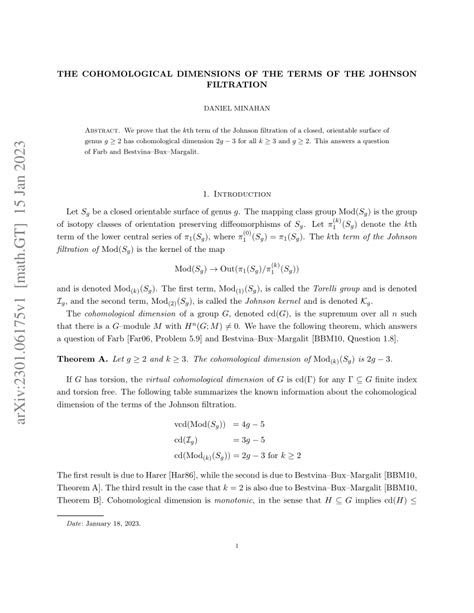 Pdf The Cohomological Dimension Of The Terms Of The Johnson Filtration