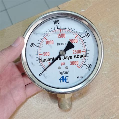 Jual Pressure Gauge Manometer Stainless 4 Inchi 200 Bar 3000 Psi Ae