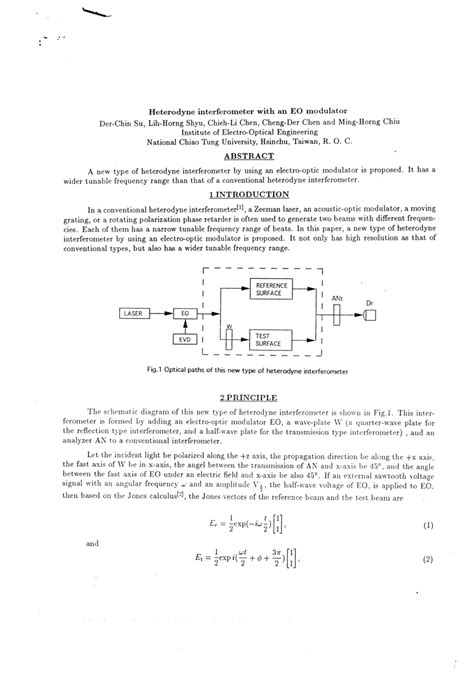 Pdf Heterodyne Interferometer With An Eo Modulator