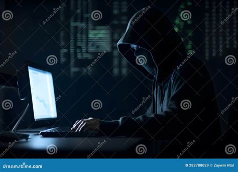 Hacker Typing Computer Concept Of Cybercrime Cyberattack Dark Web Ai Generated Stock