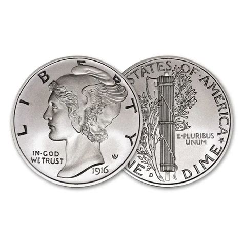 Mercury Dime Tribute 2 Oz Silver Bold Fifty Cent Coins ~ Historic