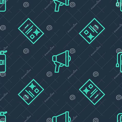 Set Line Megaphone Poll Document And Fire Extinguisher On Seamless Pattern Vector Stock