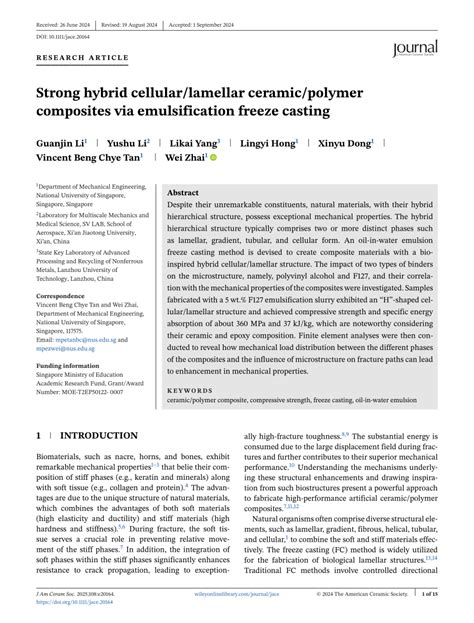 Strong Hybrid Cellularlamellar Ceramicpolymer Composites Via Emulsification Freeze Casting