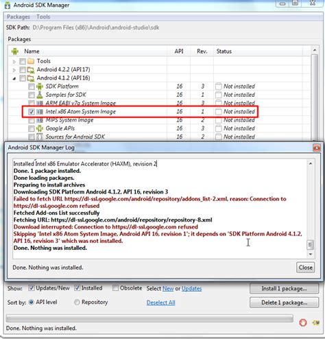 【已解决】adt中通过android Sdk Manager去安装x86的image时无法下载 在路上