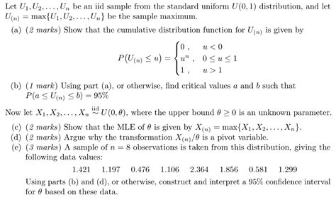 Solved Let U U2 Un Be An Iid Sample From The Standard