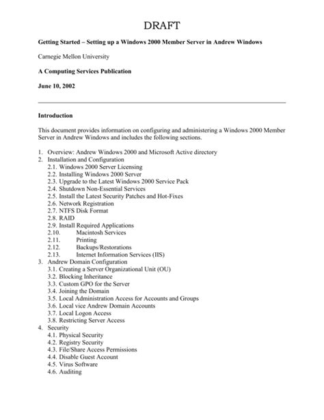 Andrew Windows Server Guidelines