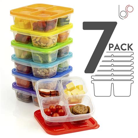 Loso Snack Containers 7 Pack 4 Compartment Snack Containers Lunchable Container Lunchable