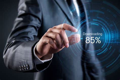businessman interacting with digital download progress interface stock