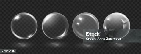 검은 투명 배경에 반사와 함께 현실적인 흰색 투명한 물 거품 3d 광택 투명 크리스탈 구체 구에 대한 스톡 벡터 아트 및 기타 이미지 Istock