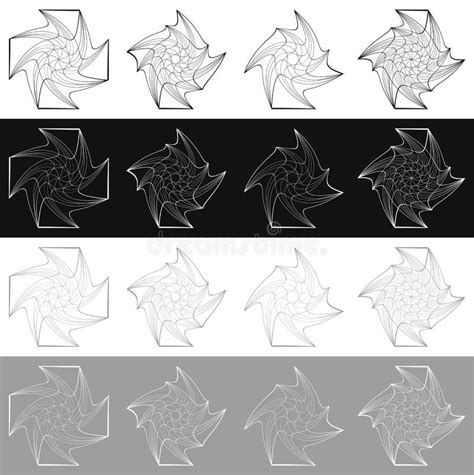 Geometric Spirals Rotating Abstract Monochrome Element Set Stock