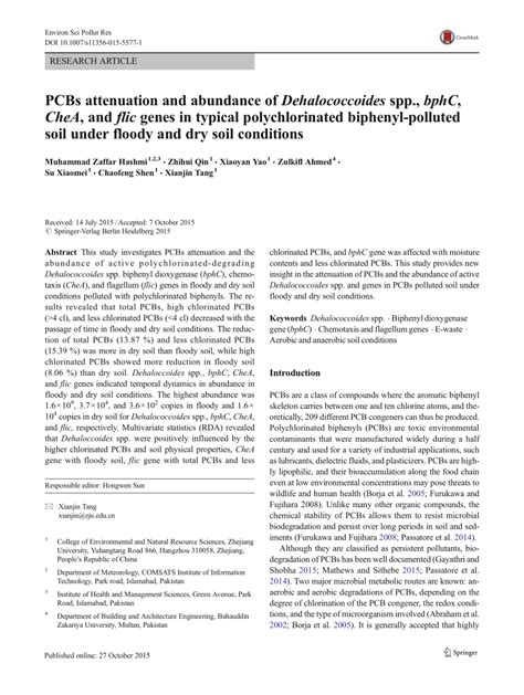 Pdf Pcbs Attenuation And Abundance Of Dehalococcoides Spp Bphc