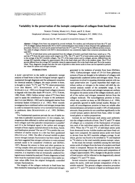 Pdf Variability In The Preservation Of The Isotopic Composition Of Collagen From Fossil Bone