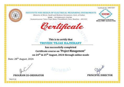 Successfully Completed Training On Project Management By Idemi Tejas Trivedi 10 Comments
