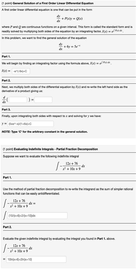 Solved 1 Point General Solution Of A First Order Linear Chegg Com