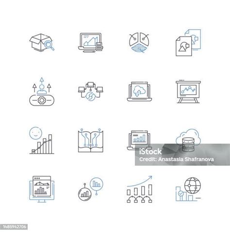 생산성 및 출력 라인 아이콘 컬렉션입니다 효율성 워크플로 최적화 성능 생산성 결과 적시성 벡터 및 선형 그림 합리화 효과 속도 개요 표지판 세트 Kaizen에 대한 스톡